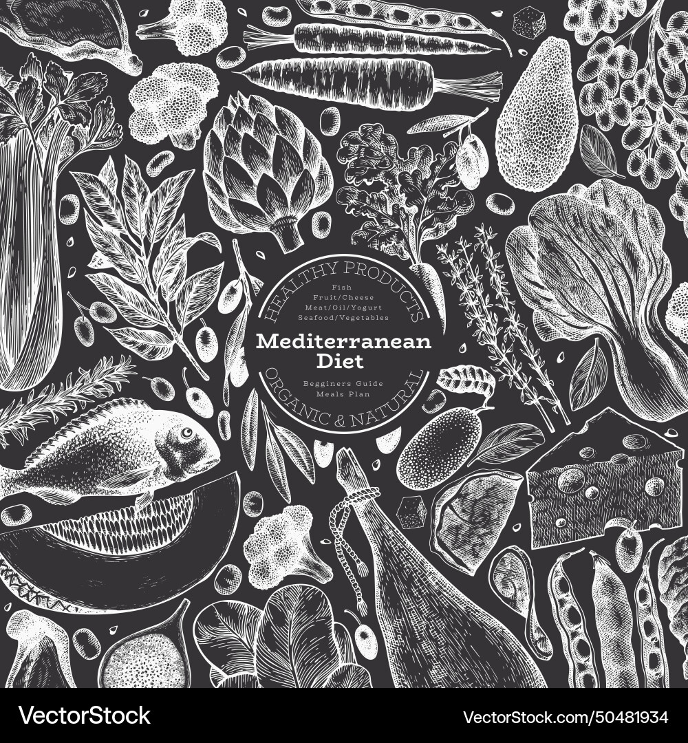 Mediterranean cuisine design template hand drawn Vector Image