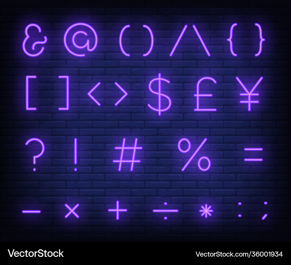 Purple text symbols neon sign Royalty Free Vector Image
