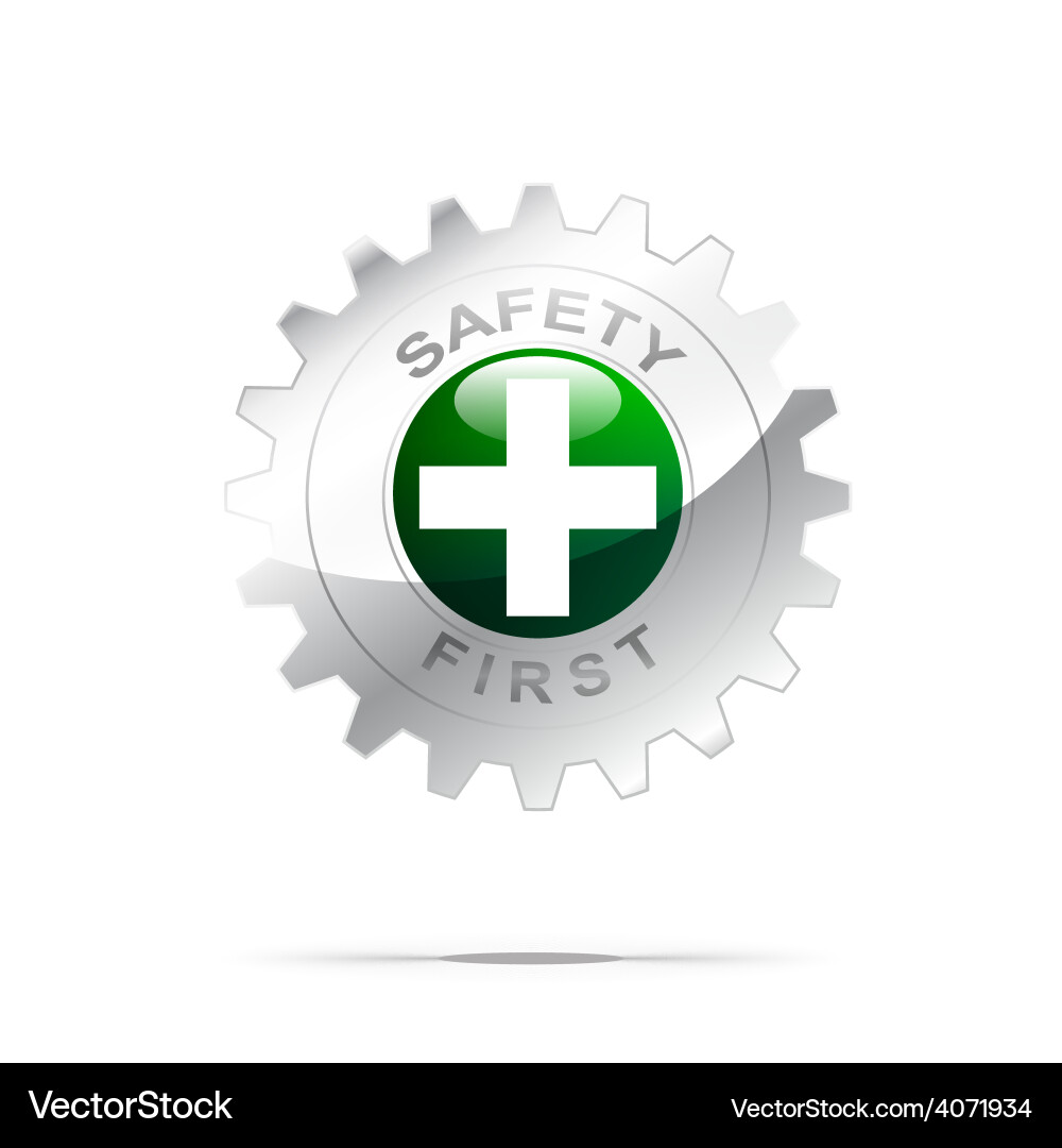 Safety first symbol on gear icon Royalty Free Vector Image