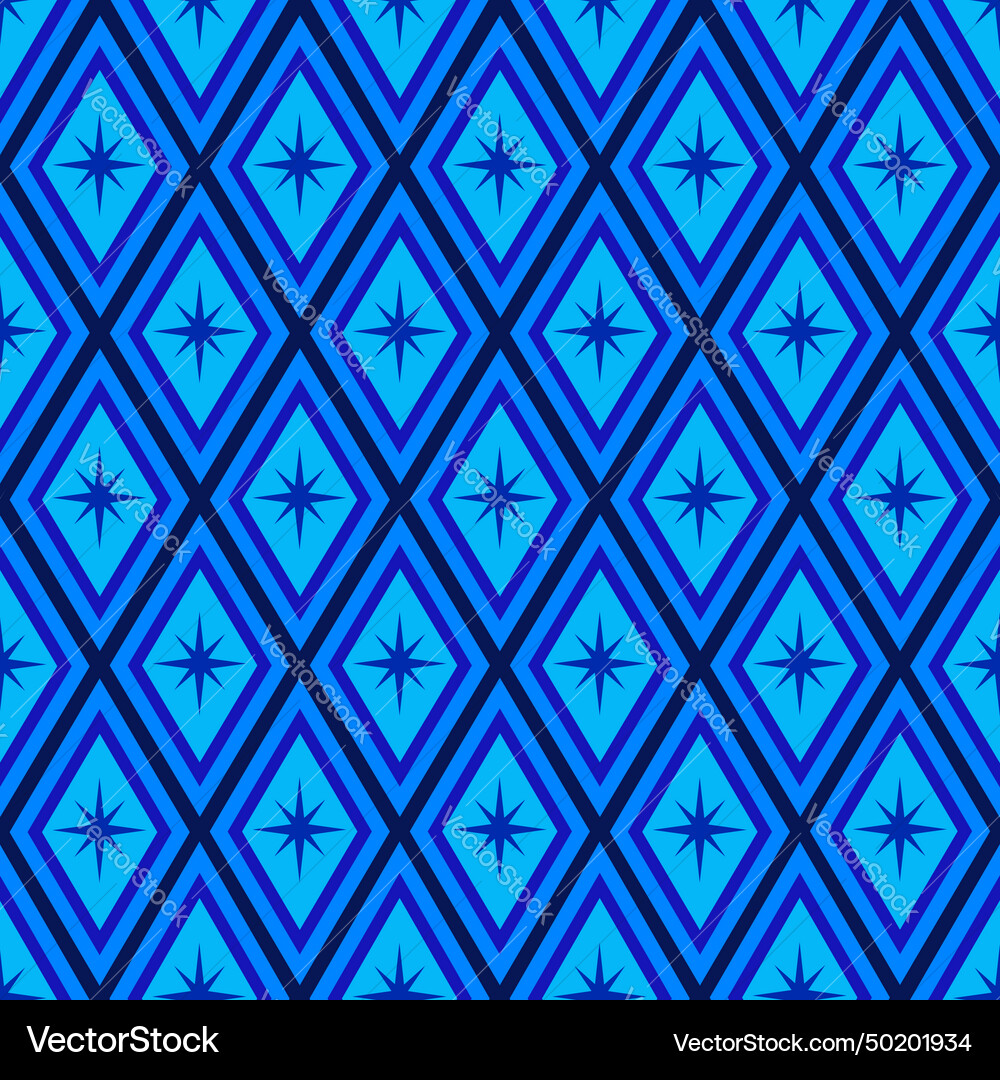 Starbursts on blue diamonds seamless pattern Vector Image