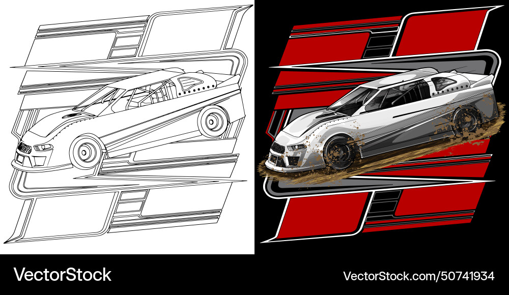 White drag racing car with red strip Royalty Free Vector