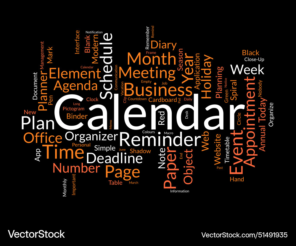 Calendar word cloud template diary planning Vector Image