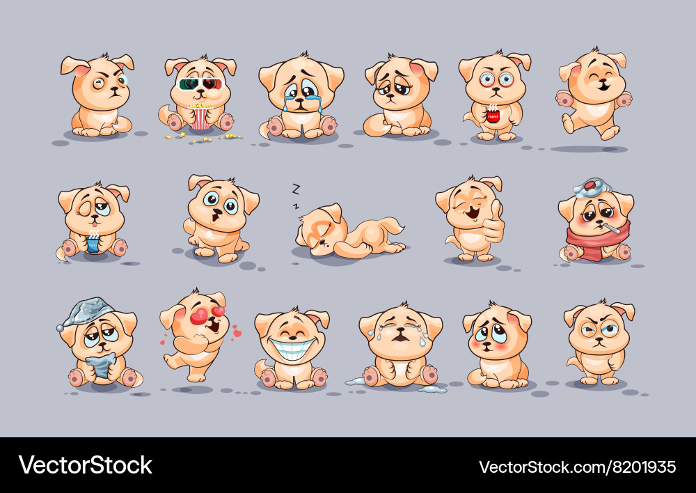 Cute Dog Emoji Collection Royalty Free Vector Image