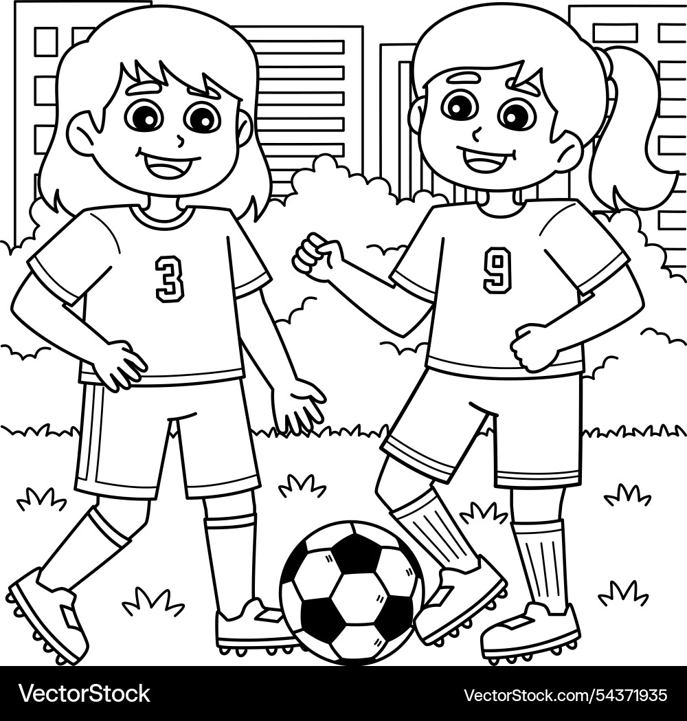 Female soccer player playing coloring page Vector Image