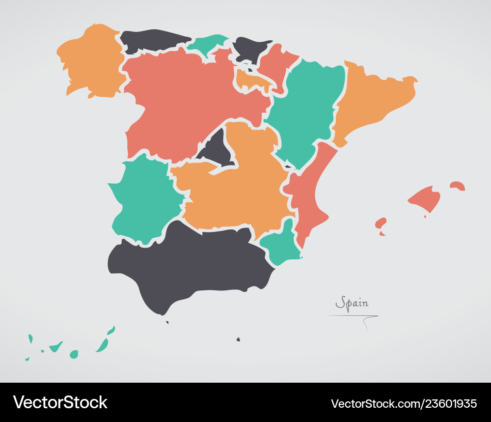 Spain map with states and modern round shapes Vector Image