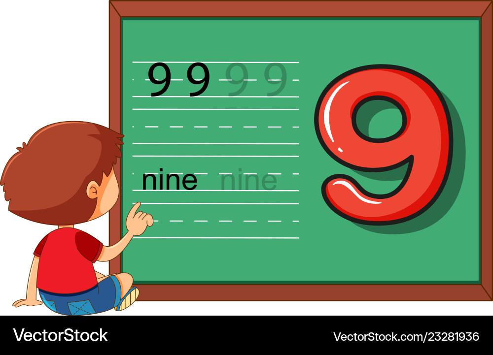Boy on number nine worksheet Royalty Free Vector Image
