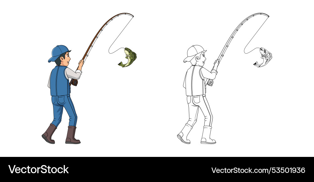 Fishing cartoon character design Royalty Free Vector Image
