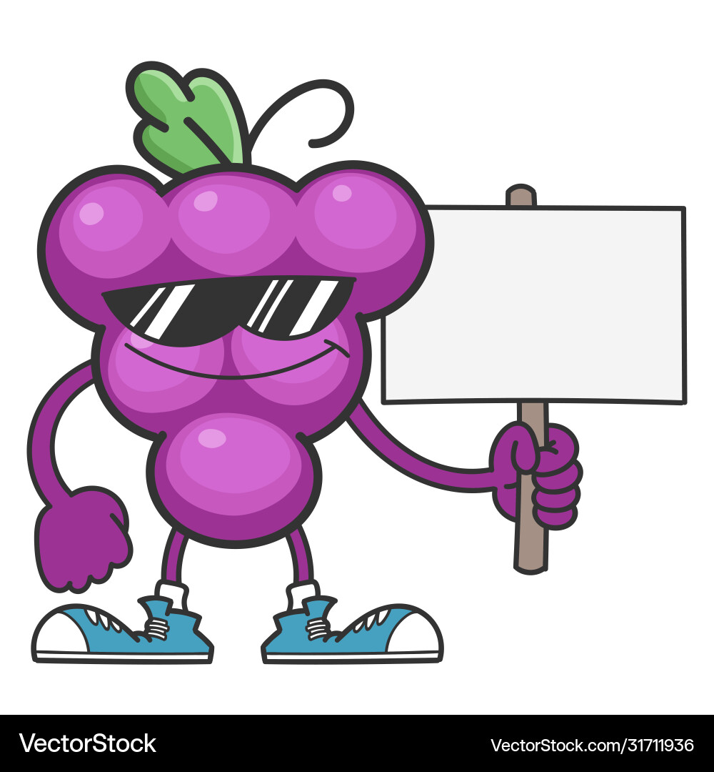 Grape cartoon character with sunglasses Royalty Free Vector