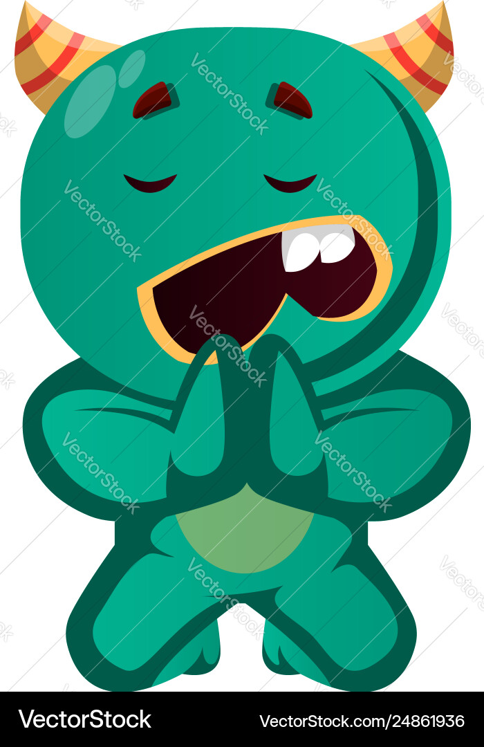 Green monster begging Royalty Free Vector Image