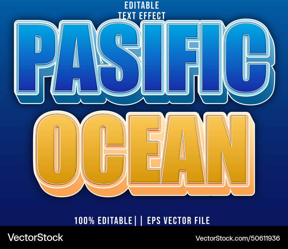 Pasific ocean editable text effect 3d gradient Vector Image