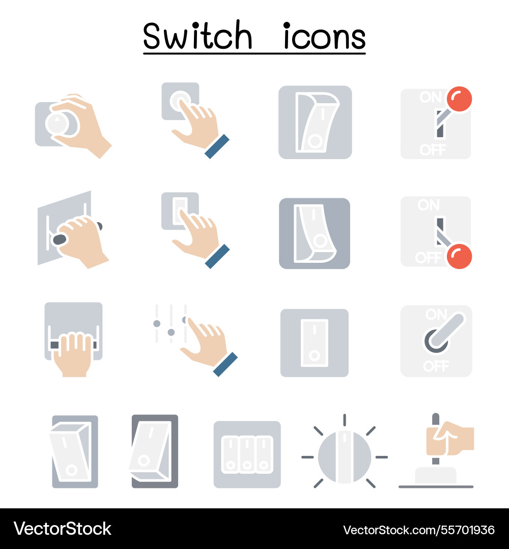 Switch icon set in flat color style Royalty Free Vector