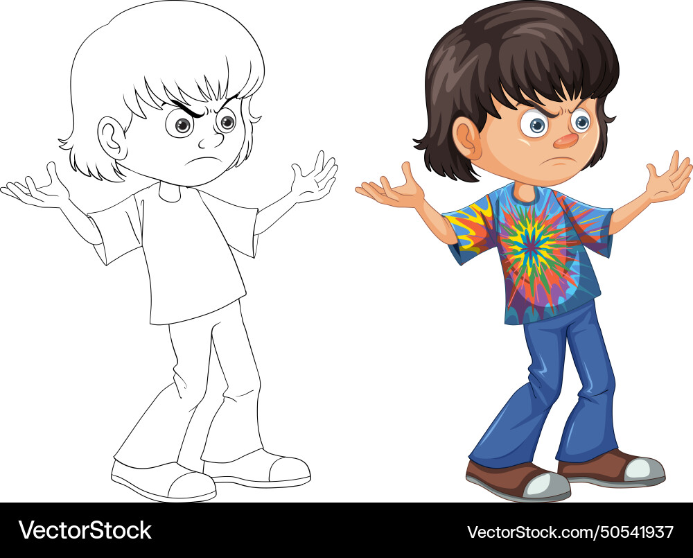 Cartoon boy with a puzzled expression in color Vector Image