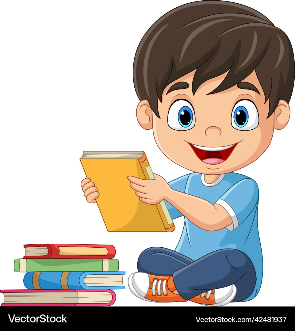 Cartoon little boy holding a book Royalty Free Vector Image