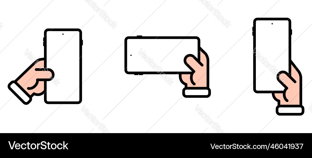 Icon set of a hand holding smart phone Royalty Free Vector