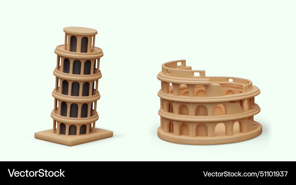 Leaning tower of pisa and coliseum models Vector Image