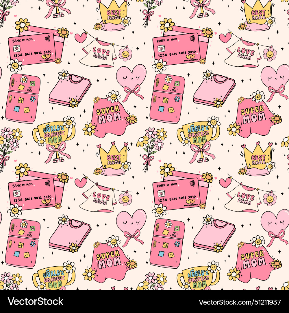 Retro groovy mothers day seamless pattern best Vector Image