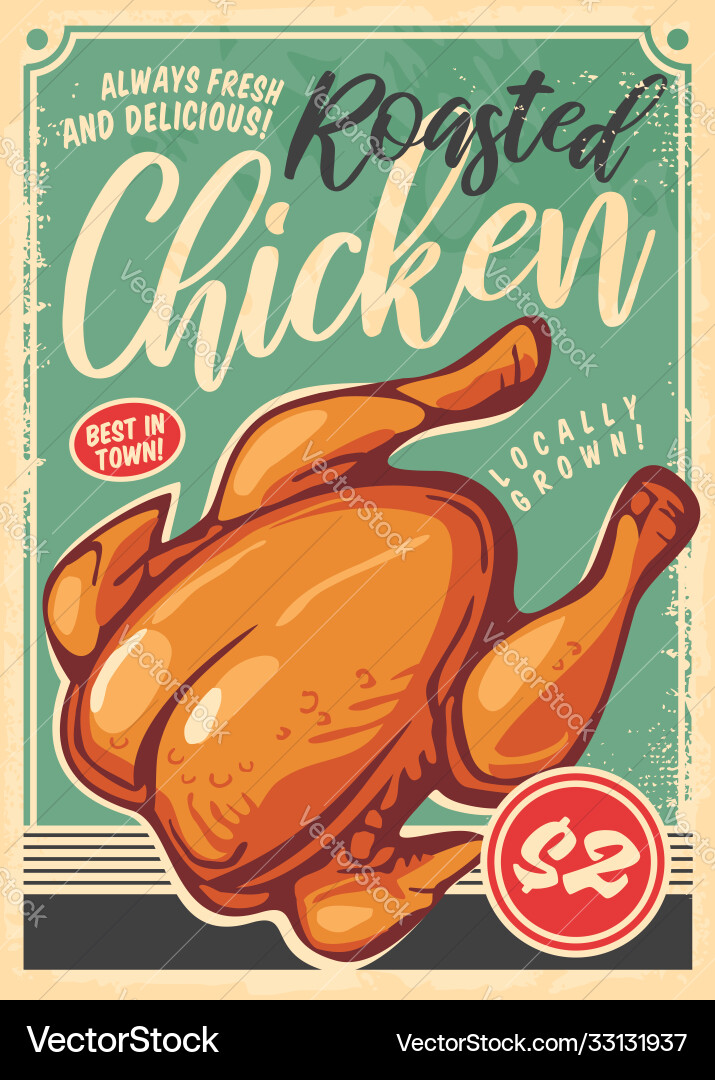 Roasted chicken poster in retro style Royalty Free Vector