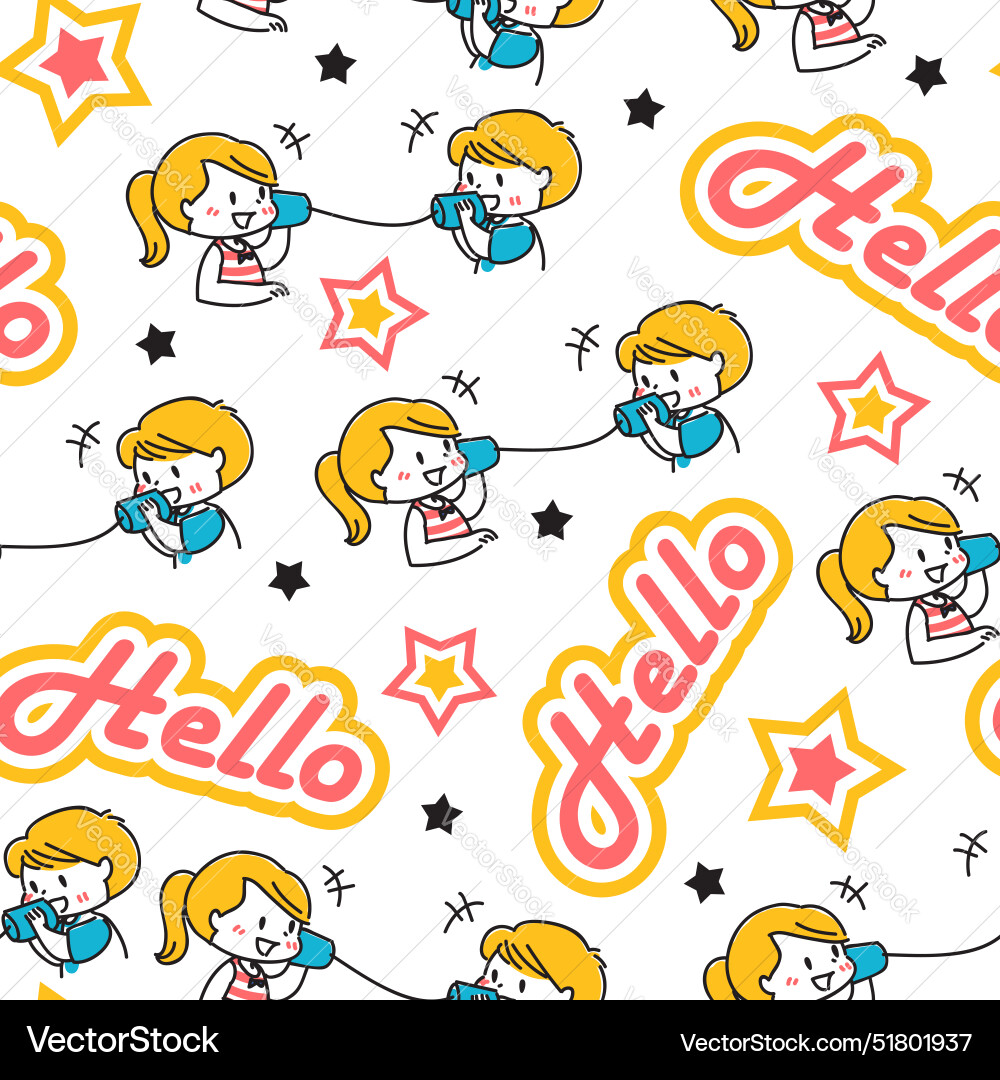 Say hello whimsical childhood fun chat pattern Vector Image