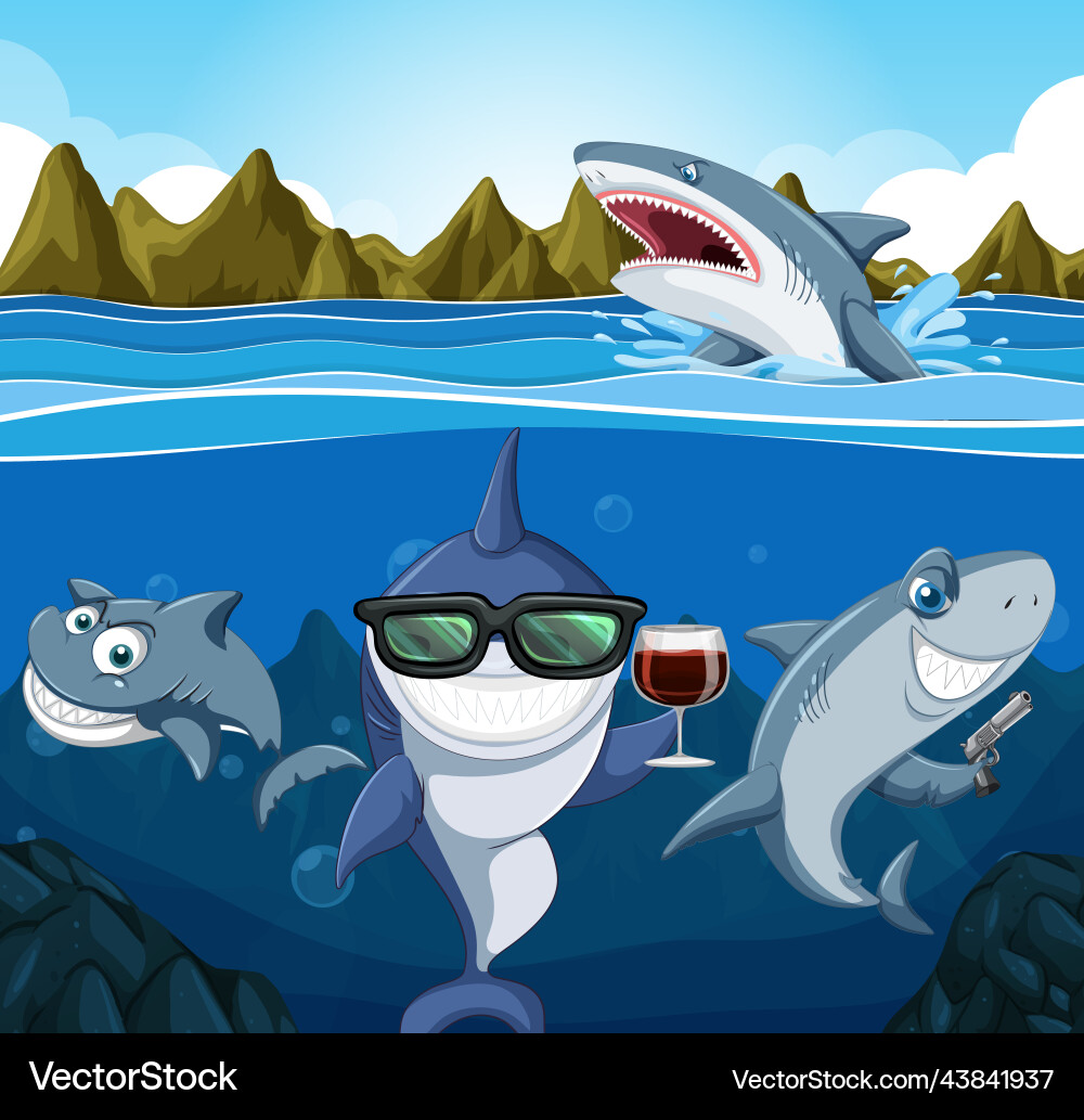 Shark cartoon character underwater scene Vector Image