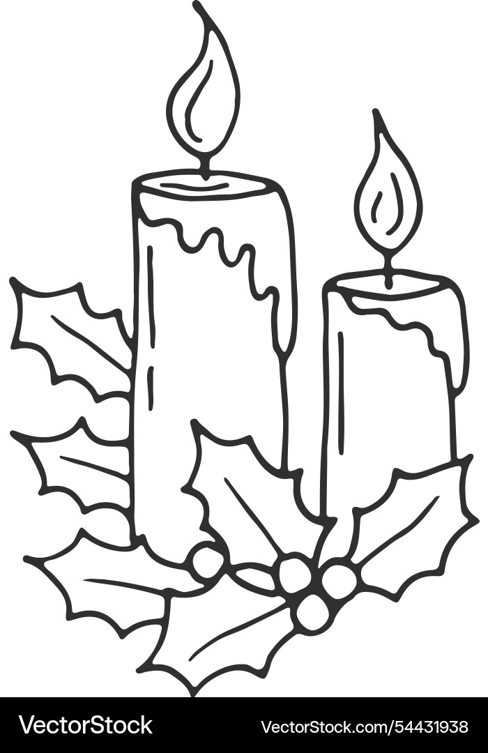 Christmas candles line drawing holiday light Vector Image