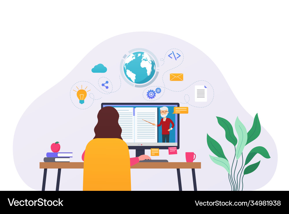 E-learning computer study online education woman Vector Image