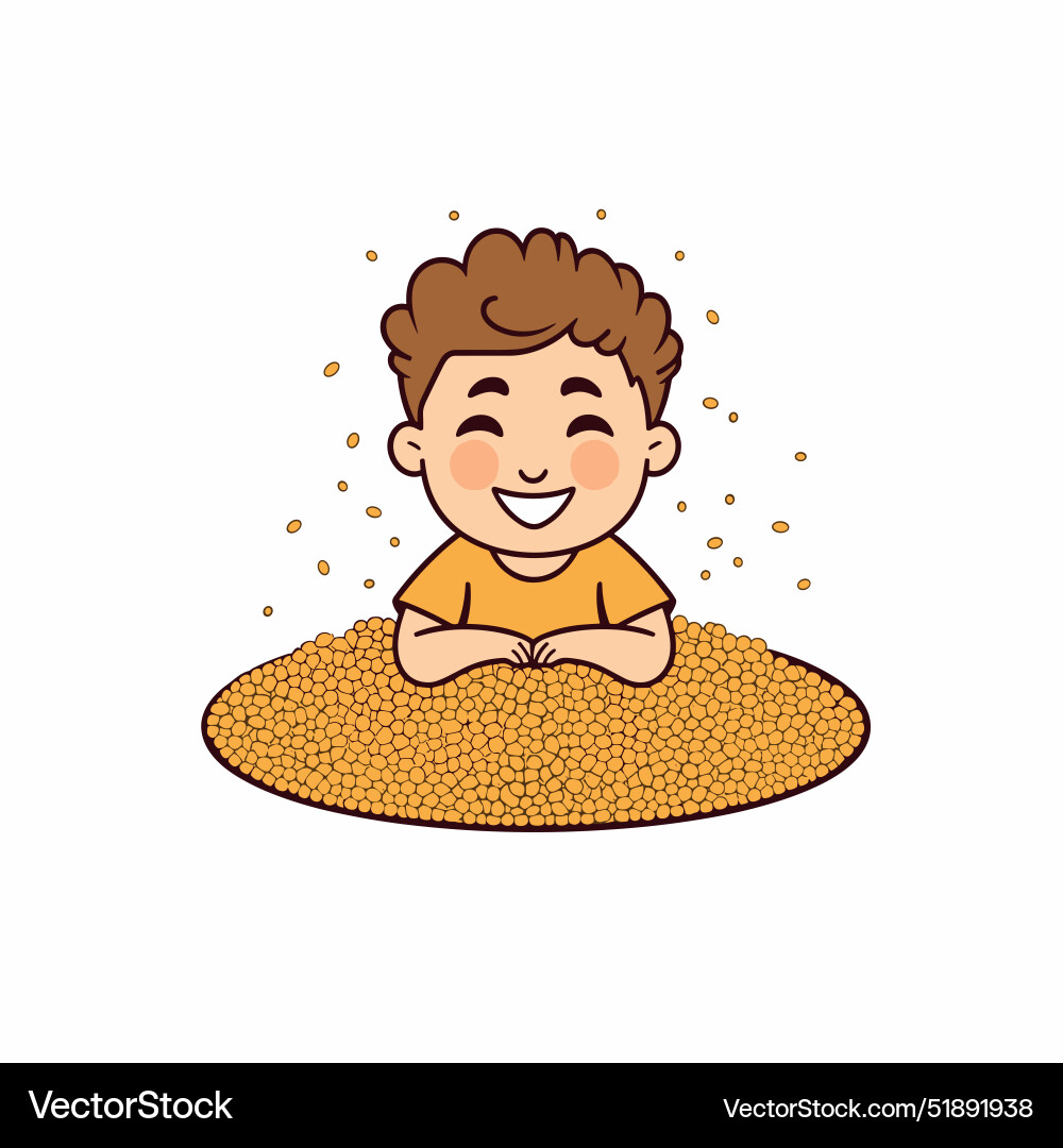 Happy boy playing in lentils cartoon Royalty Free Vector