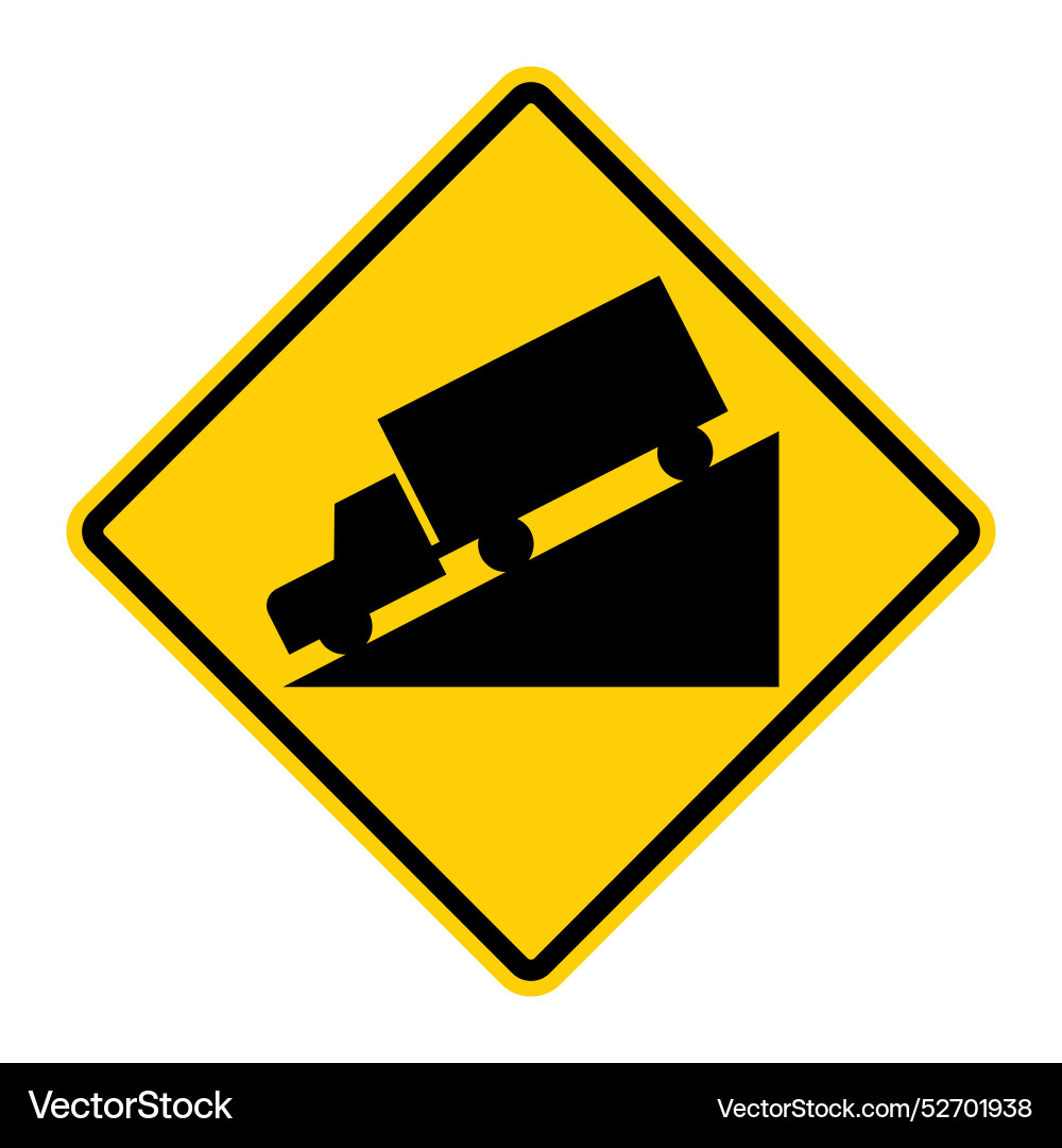 Hill warning road sign Royalty Free Vector Image