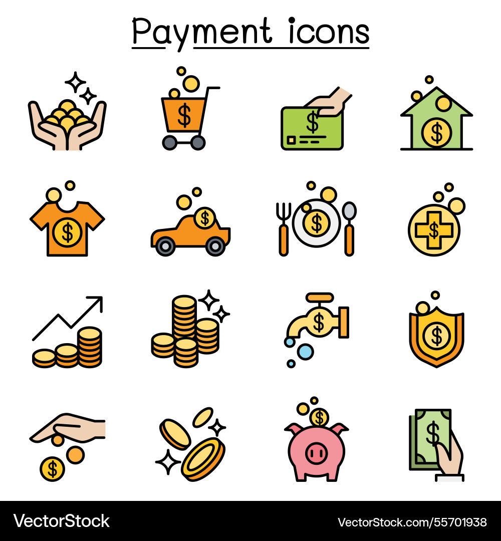 Payment icon set in colorline style Royalty Free Vector