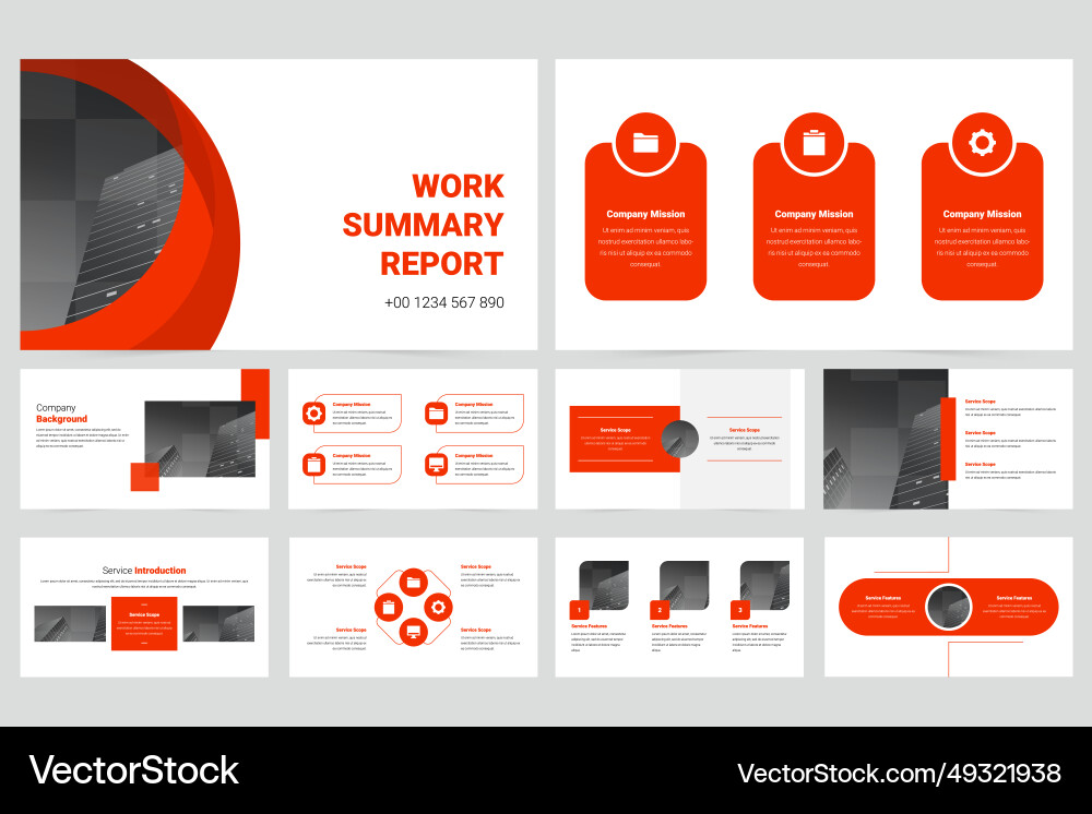 Red minimal business work report slide Royalty Free Vector