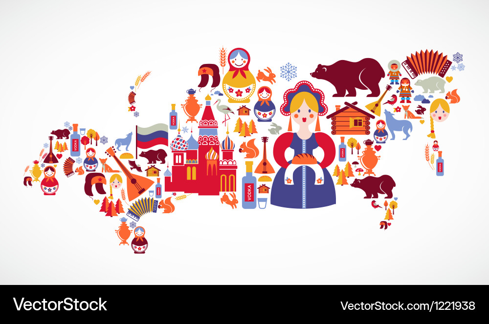 Russia map with icons Royalty Free Vector Image