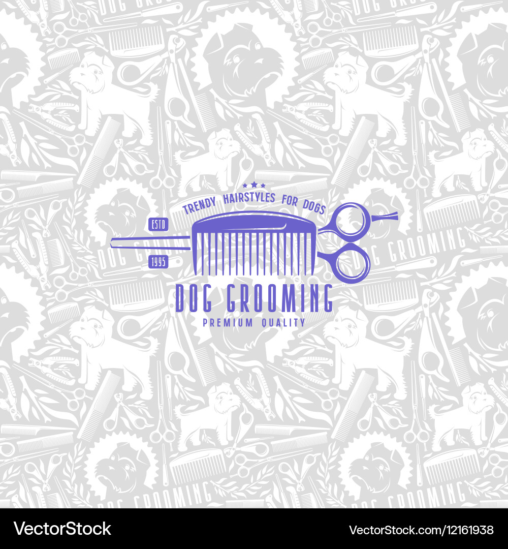 Seamless pattern and label dog grooming Royalty Free Vector