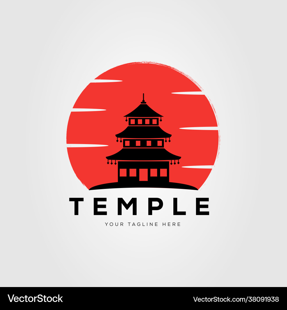Sunset silhouette pagoda temple logo design Vector Image