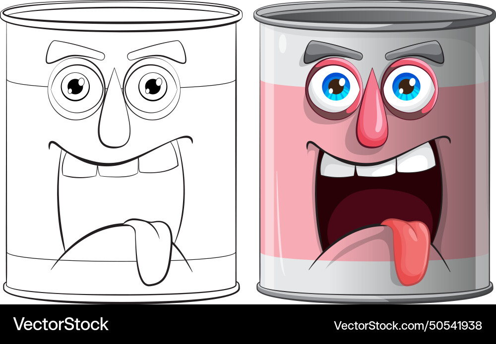 Two animated cans showing different emotions Vector Image