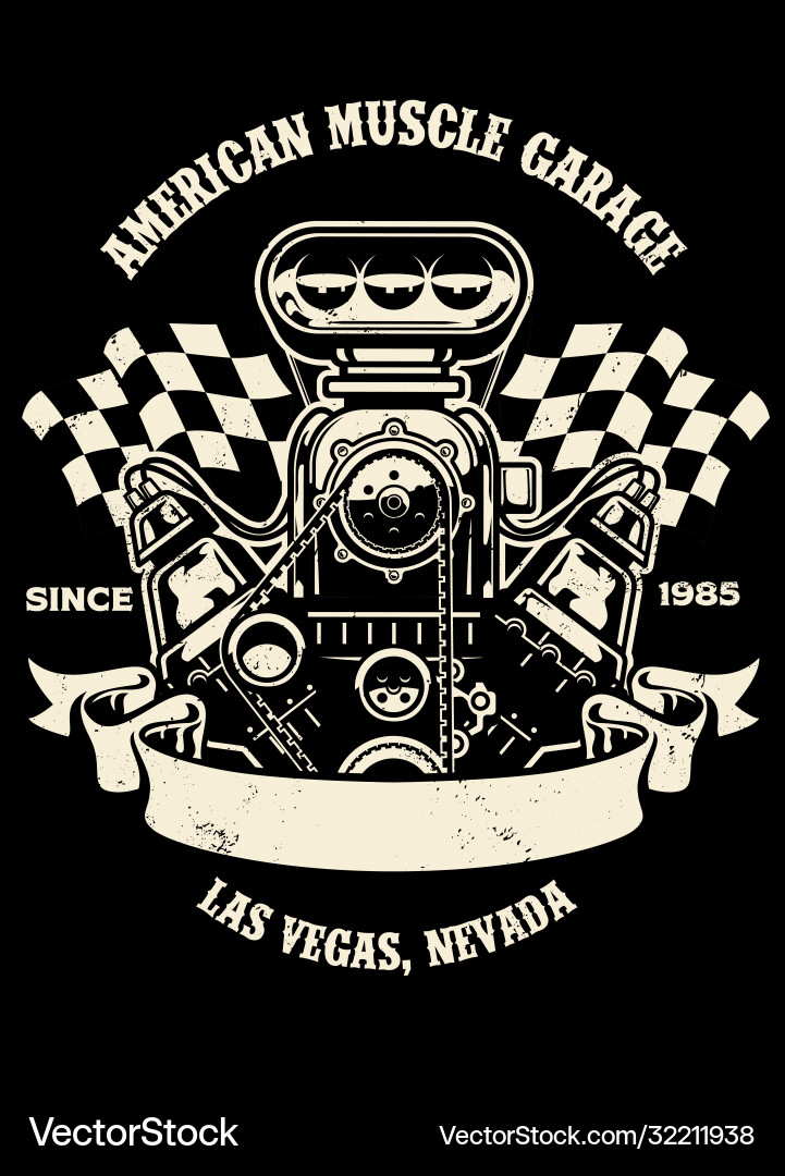 Vintage American Muscle Car Engine Royalty Free Vector Image