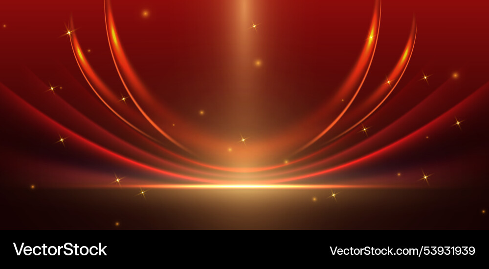 Abstract elegant red curved ray with gold Vector Image