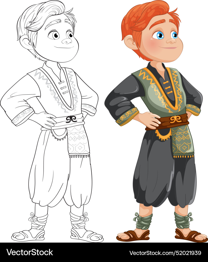 Character in traditional clothing with hands Vector Image