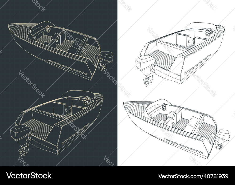 Motor boat drawings Royalty Free Vector Image - VectorStock