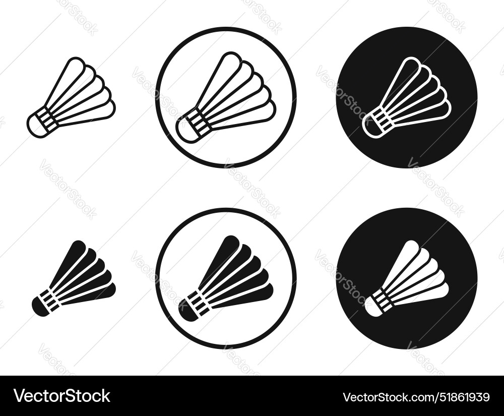Shuttlecock icon set in black and white outlines Vector Image