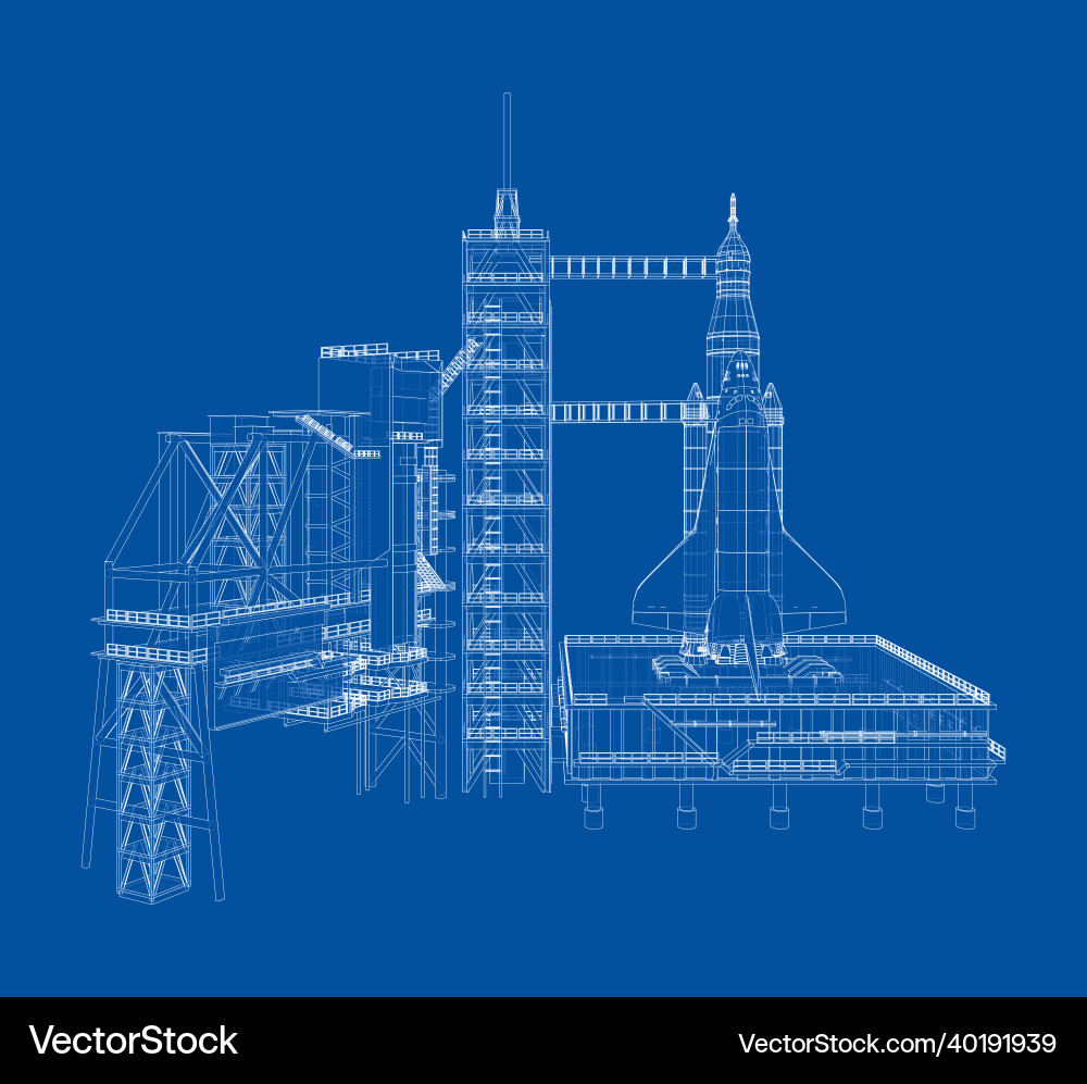 Space rocket on launch pad Royalty Free Vector Image