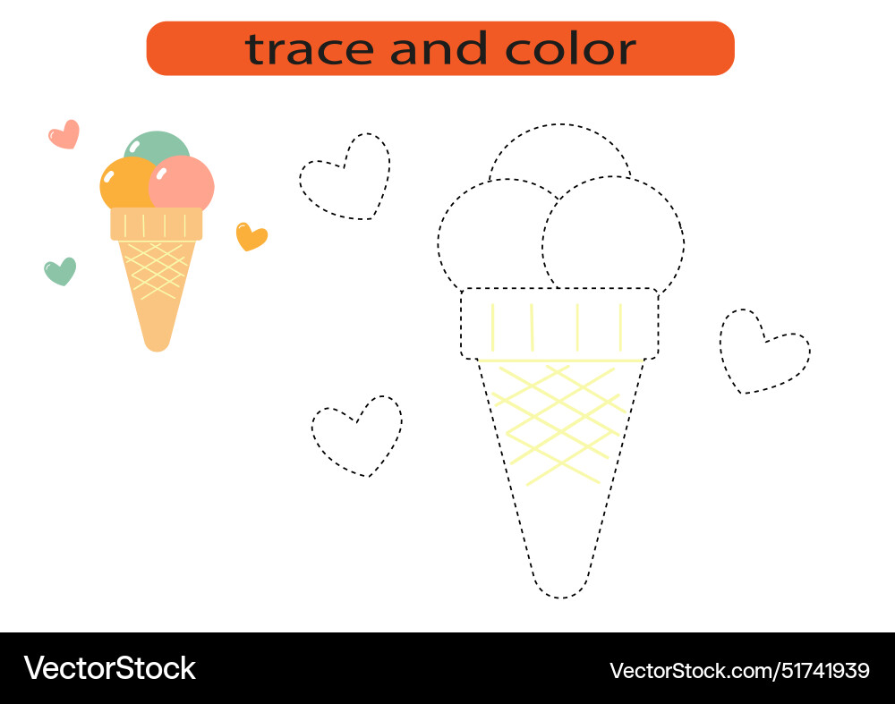 Trace and color sweet ice cream Royalty Free Vector Image