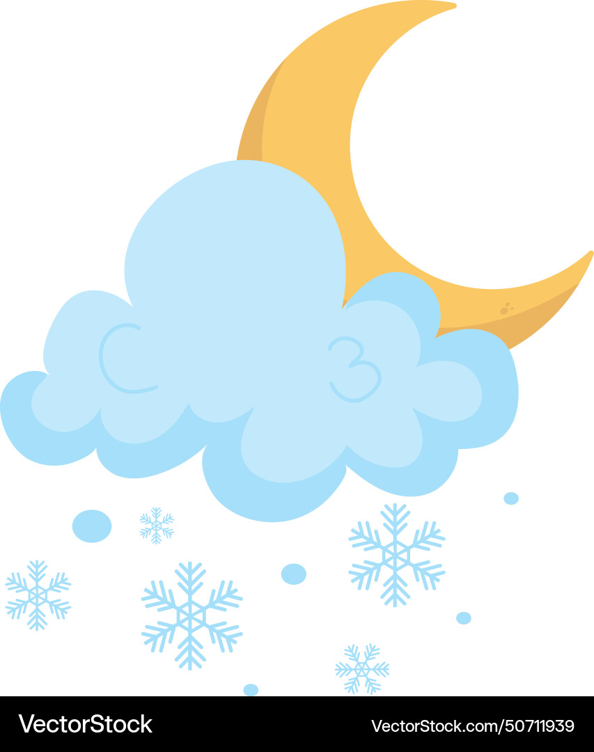 Weather snow cloud with moon Royalty Free Vector Image