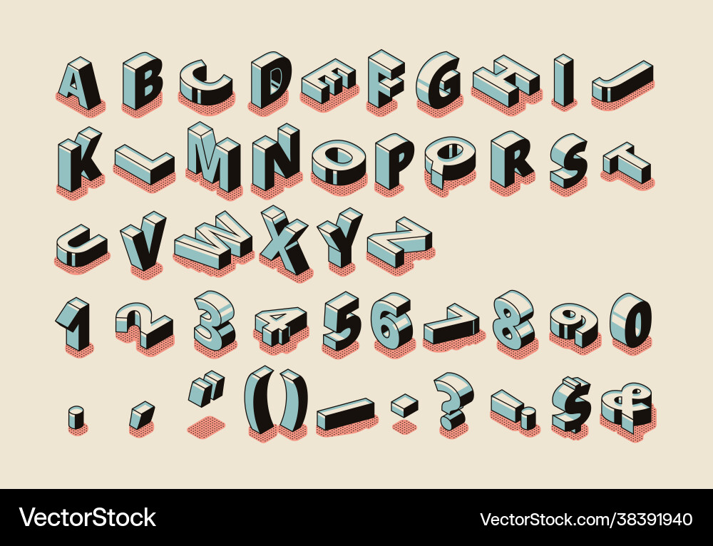 Alphabet letters digits symbols isometric Vector Image