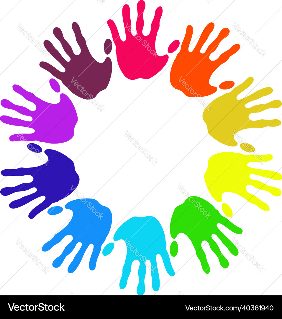 Colorful hand palms in circle Royalty Free Vector Image