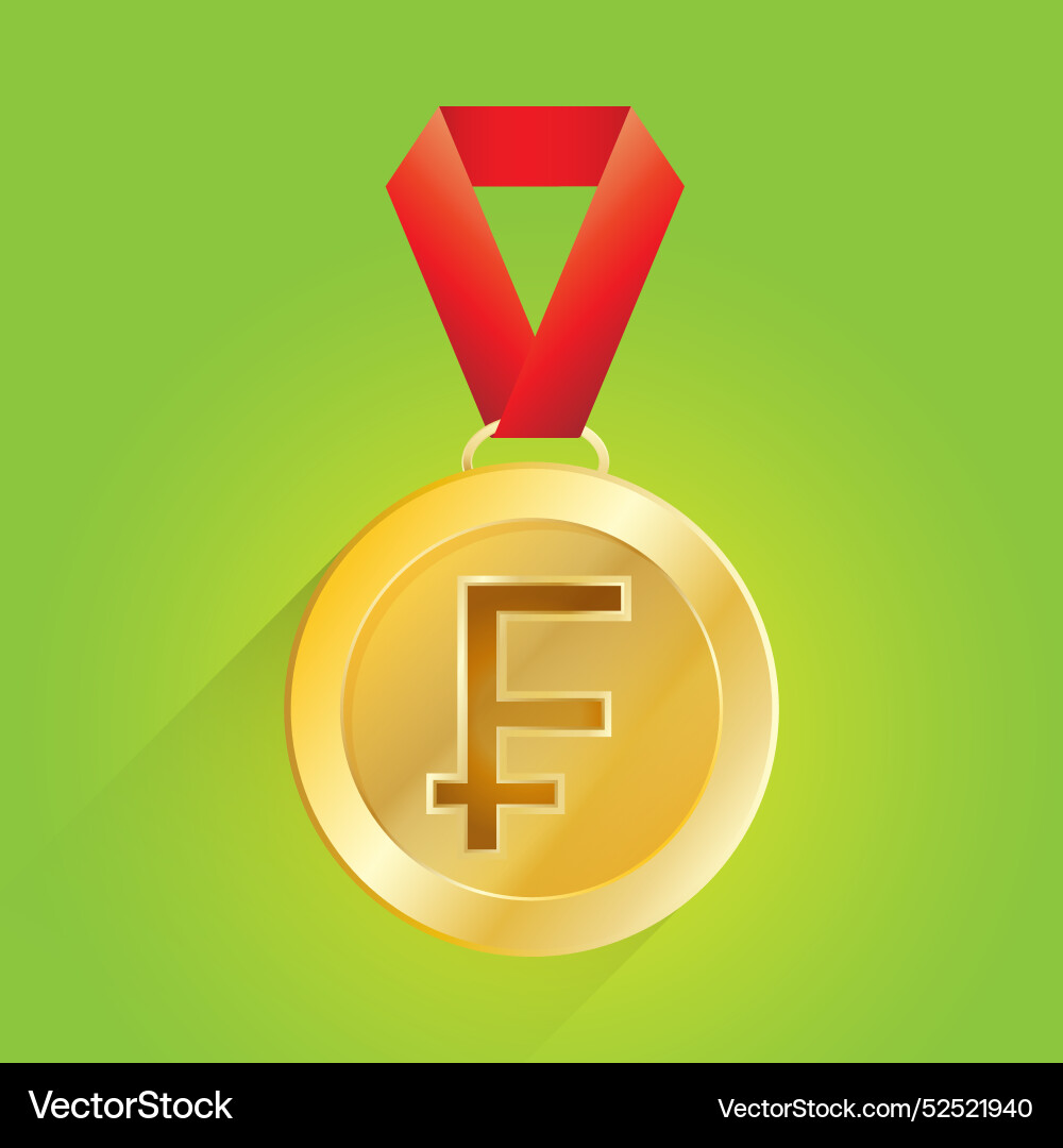 Gold medal with franc symbol Royalty Free Vector Image