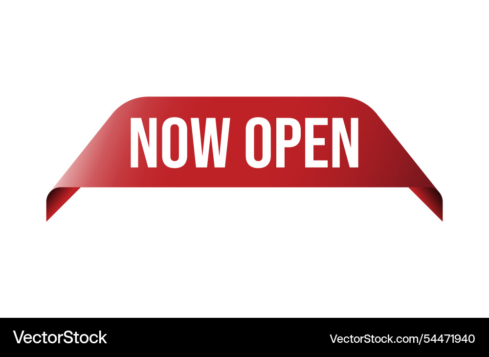 Red banner now open isolated on white background Vector Image
