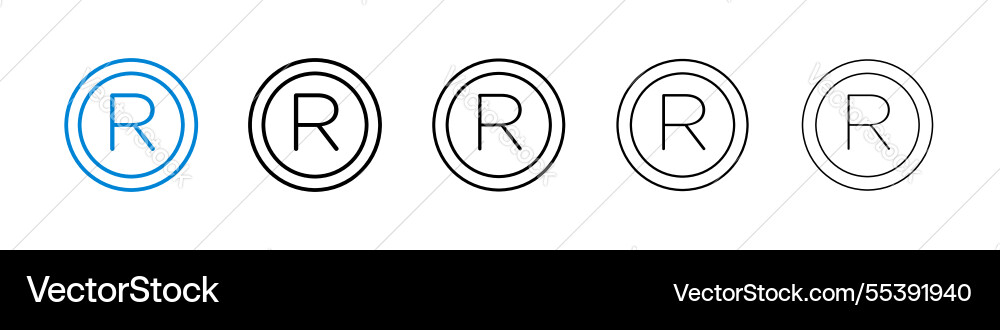 Registered icons in five different stroke sizes Vector Image