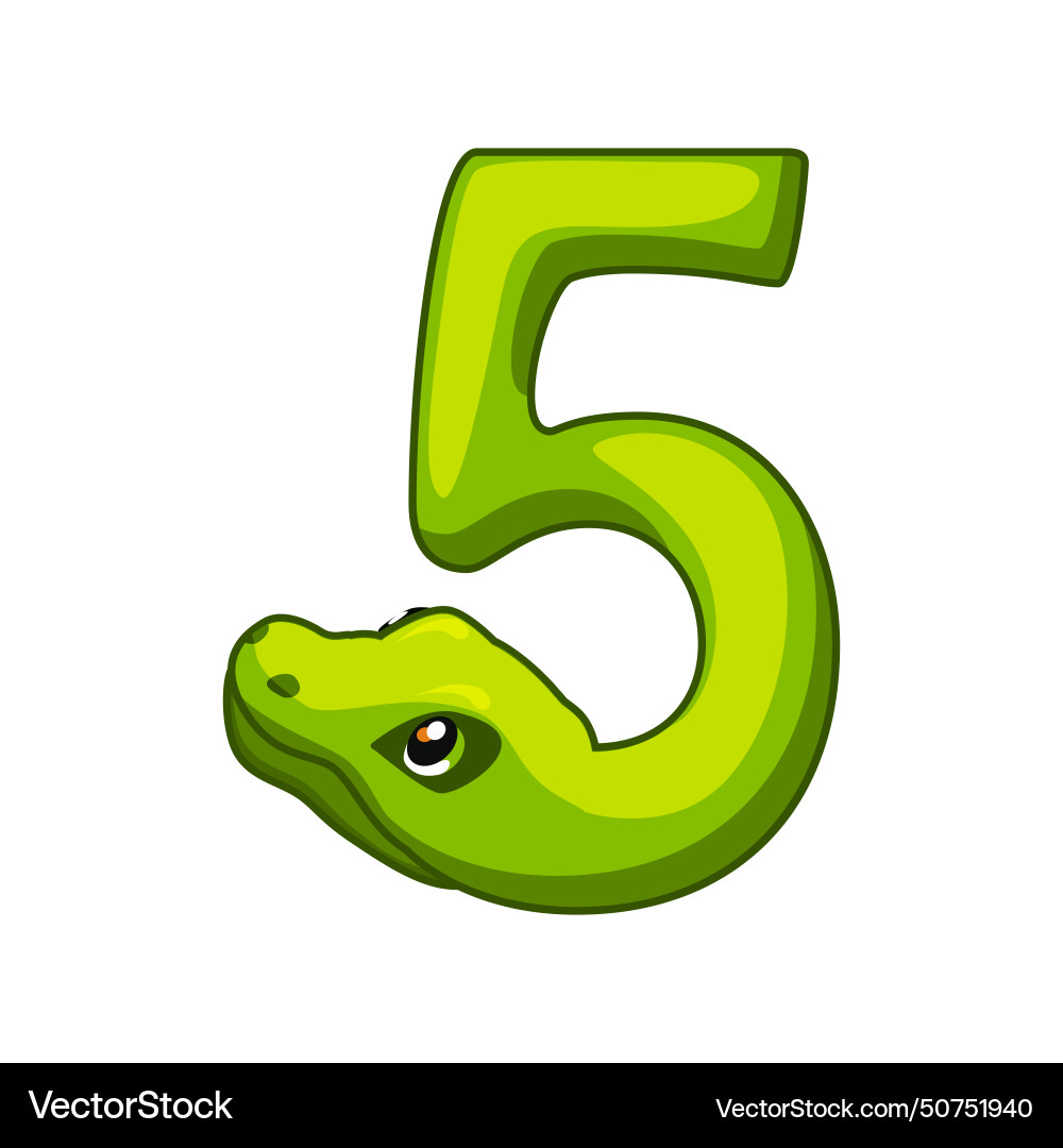 Snake font digit 5 cartoon five number Royalty Free Vector