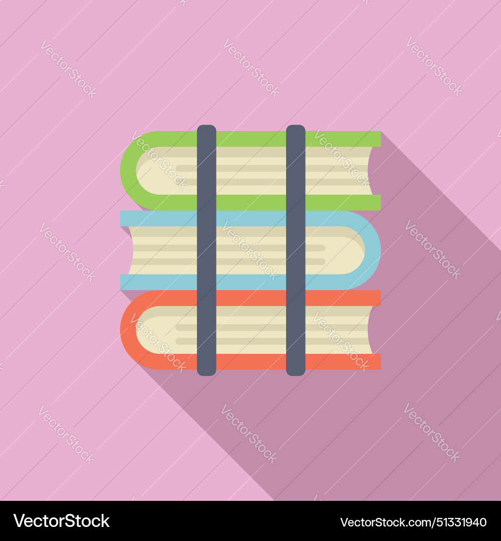Stack of colorful books on pink background Vector Image