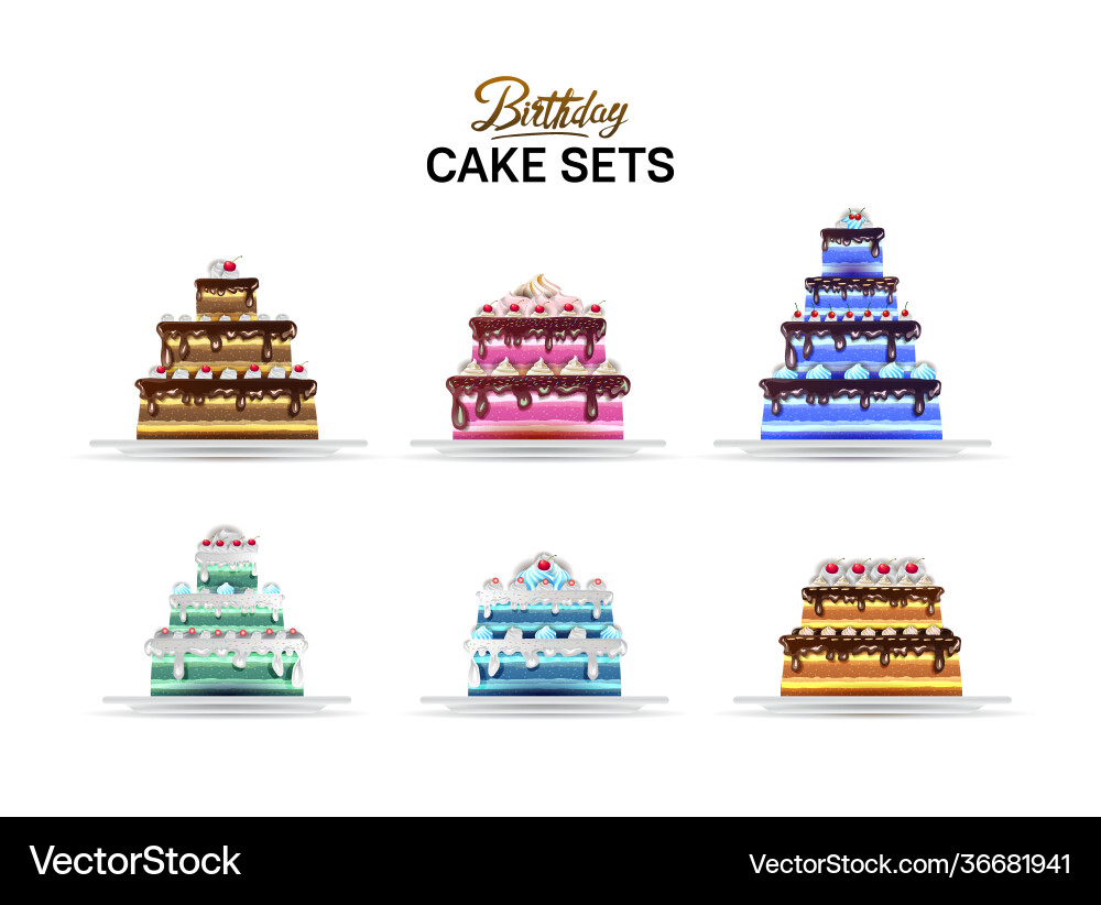 Cake birthday set design element isolated Vector Image