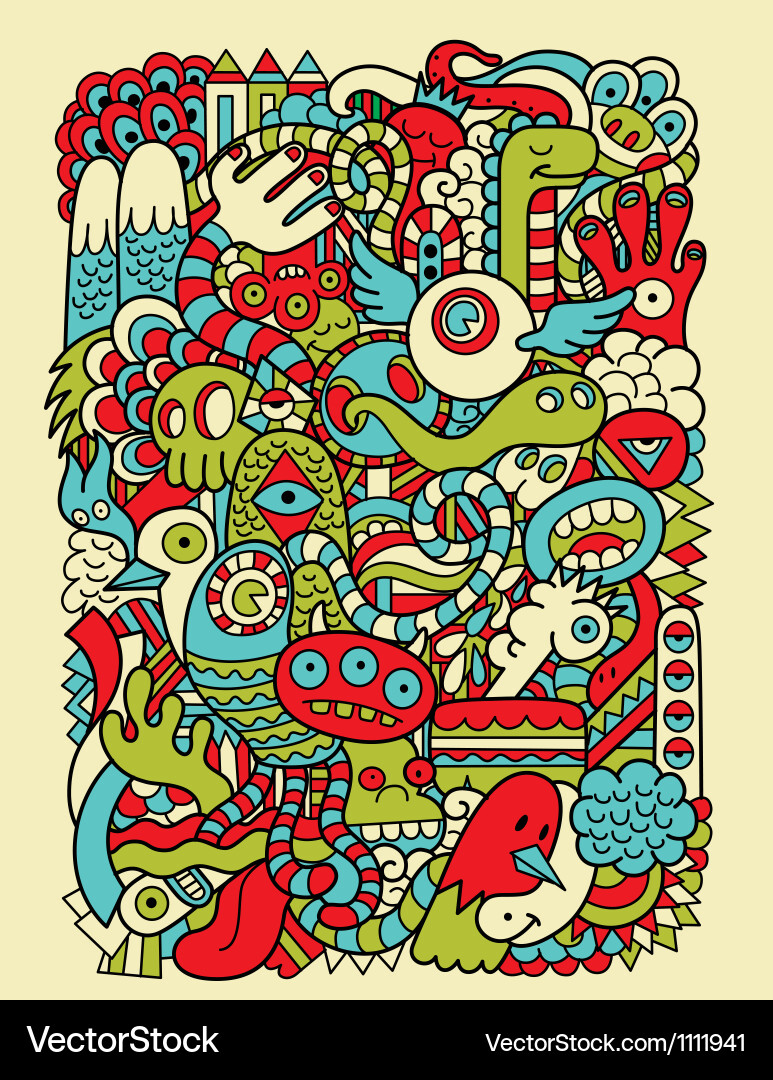 Doodle Monster Collage Drawing Vector Images (over 180)
